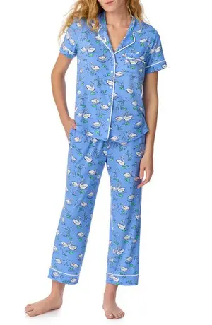 Kate Spade New York Piped Jersey Pajamas - Blue/white