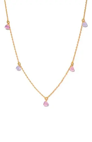 GIRLS CREW Love Notes Cubic Zirconia Heart Station Necklace - Gold