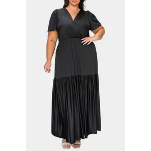 L I V D Violetta Tiered Surplice Maxi Dress - Black