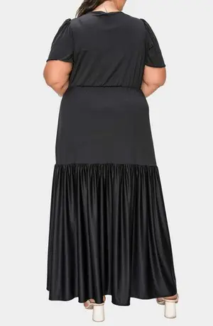 L I V D Violetta Tiered Surplice Maxi Dress - Black
