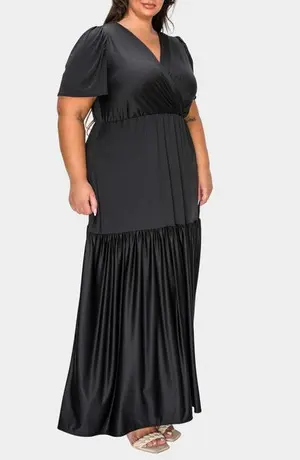 L I V D Violetta Tiered Surplice Maxi Dress - Black
