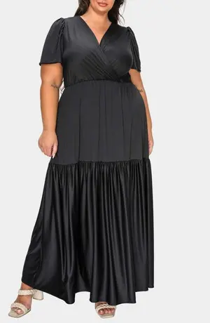 L I V D Violetta Tiered Surplice Maxi Dress - Black