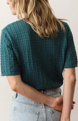 Marine Layer Lucia Pointelle Stitch Short Sleeve Cotton Blend Cardigan