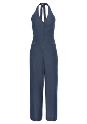 LASCANA Denim Look Halterneck Wide Leg Jumpsuit