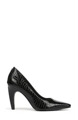 CIRCUS NY BY SAM EDELMAN Solenne Croc Embossed Pointed Toe High Heel Pumps - Black/black