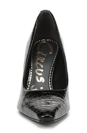 CIRCUS NY BY SAM EDELMAN Solenne Croc Embossed Pointed Toe High Heel Pumps - Black/black