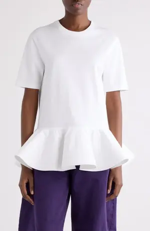 Alaïa Crino Cotton Jersey Peplum T-shirt - Blanc