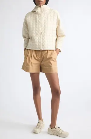 Moncler Piped Cotton & Nylon Shorts - Beige