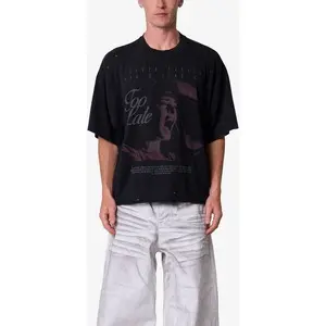 Mnml Too Late Distressed Graphic T-shirt - Washed Black