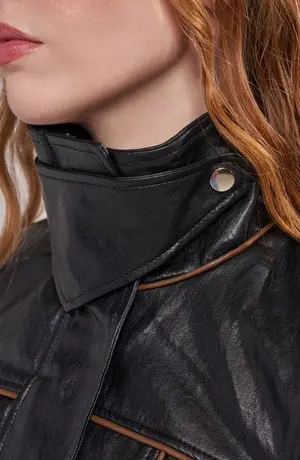 AZALEA WANG Ally Faux Leather Peplum Moto Jacket - Black
