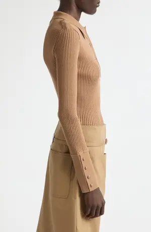 COURREGES Long Sleeve Rib Polo Sweater