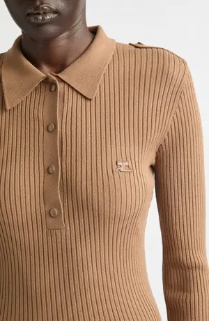 COURREGES Long Sleeve Rib Polo Sweater