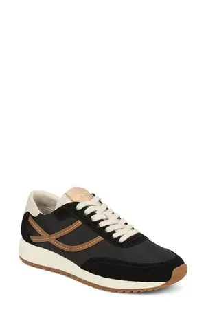 Vince Santa Monica Lace-up Suede And Textile Sneakers - Black/saddle