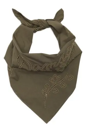 DAMSON MADDER Embroidered Organic Cotton Headscarf - Khaki