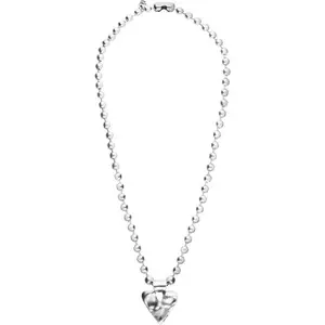 UNODE50 Long Sterling Plated Ball Necklace With Heart Detail - Silver