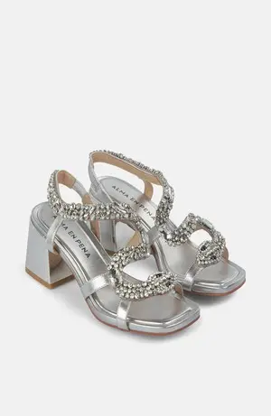 ALMA EN PENA Snake Heel Sandal - Metallic Silver