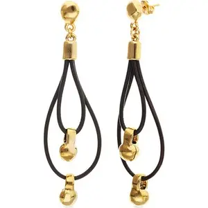 UNODE50 Double Long Leather Earrings With 18k -plated Dial Detail - Gold