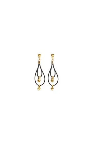 UNODE50 Double Long Leather Earrings With 18k -plated Dial Detail