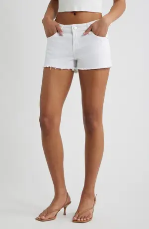 YMI Low Rise Frayed Hem Denim Shorts - White