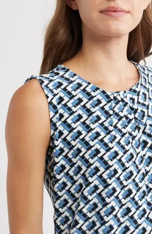 Anne Klein Geometric Print Pleated Neck Shell