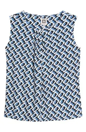 Anne Klein Geometric Print Pleated Neck Shell