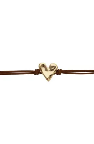 UNODE50 Brown Leather Strap With 18k -plated Heart Detail