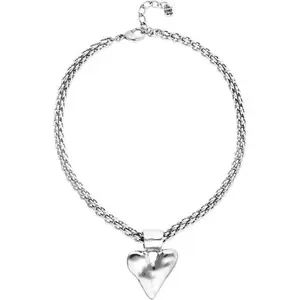 UNODE50 Necklace With Chunky Chain And Heart Detail Plated In Sterling - Silver