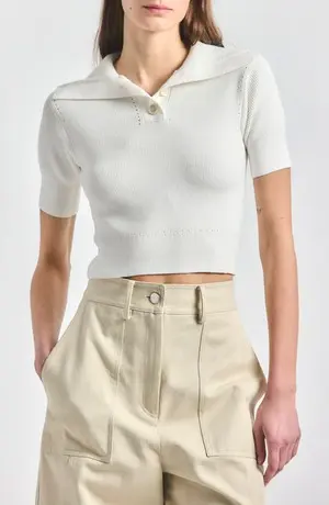 Derek Lam 10 Crosby Antonella Compact Knit Polo - Marshmallow