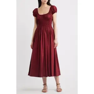 DÔEN Quinley Organic Cotton Midi Dress Deep Ruby