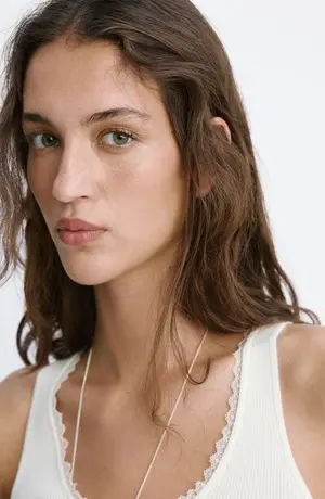 Mango Rib Knit Lace Trim Scoop Neck Tank - Ecru