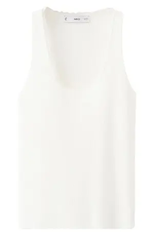 Mango Rib Knit Lace Trim Scoop Neck Tank - Ecru