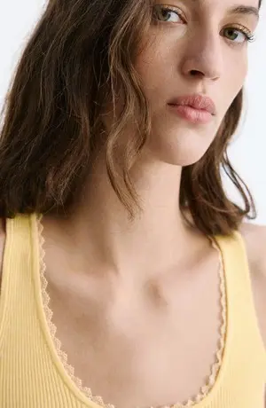 Mango Rib Knit Lace Trim Scoop Neck Tank - Yellow