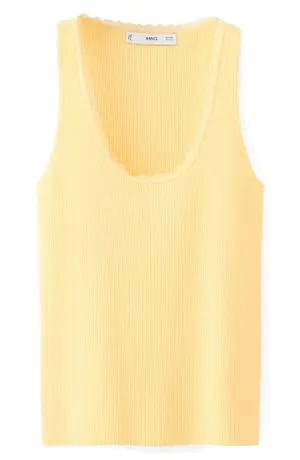 Mango Rib Knit Lace Trim Scoop Neck Tank - Yellow