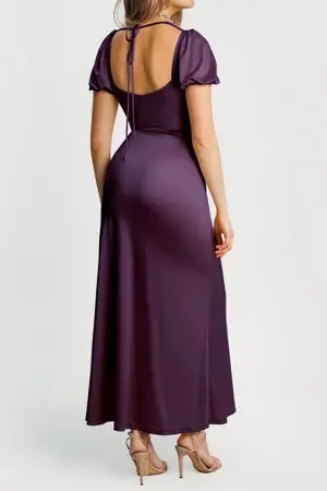 POPILUSH Sculpting Square Neck Maxi Dress With Sleeves And Built-in Shapewear - Violet