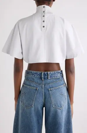 Alaïa Mock Neck Cotton Jersey Crop Top