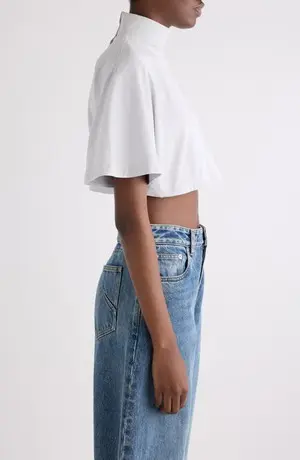 Alaïa Mock Neck Cotton Jersey Crop Top