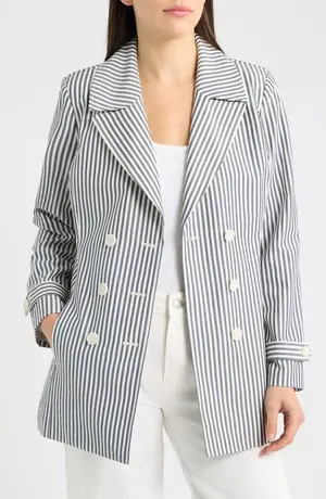 TAHARI ASL Striped Seersucker Wrap Jacket
