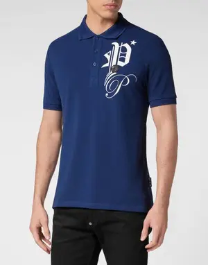 Philipp Plein Polo Shirt Ss Gothic Plein Pp Hexagon - Darkblue