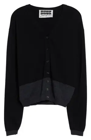 EENK Colorblock Wool V-neck Cardigan - Black