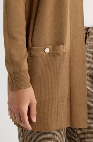 Anne Klein Open Front Cardigan With Button-detailed Pockets - Vicuna