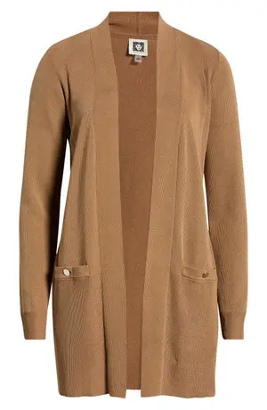 Anne Klein Open Front Cardigan With Button-detailed Pockets - Vicuna
