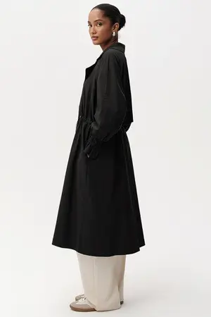 EXQUISE Daniele Belted Midi Trenchcoat - Black