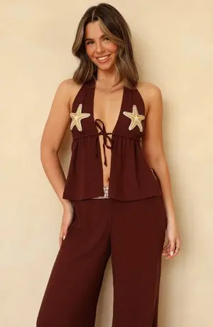 DIPPIN DAISY'S Beso Halter Top With Open Back And Front Tie - Terra
