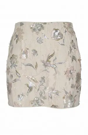 MODENAIRE Floral Embroidered Sequin Mini Skirt