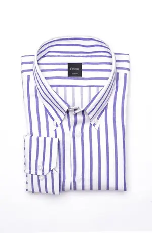 BRISK Wide Stripes Pima Cotton Dress Shirt - Button Down Collar