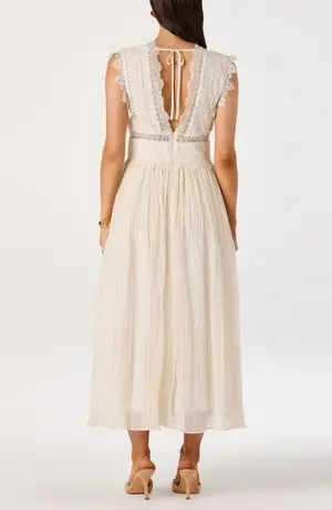 Astr The Label Eloise Mixed Media Lace Midi Dress