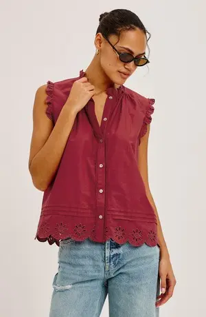 Rails Avery Embroidered Eyelet Sleeveless Shirt
