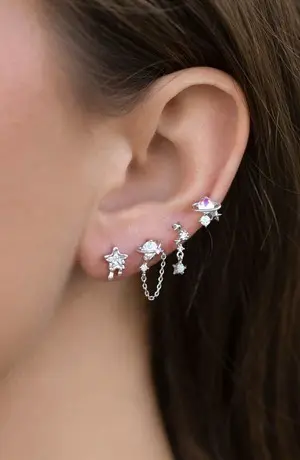 GIRLS CREW Lunar Dreams Set Of 4 Stud Earrings - Silver