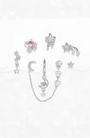 GIRLS CREW Lunar Dreams Set Of 4 Stud Earrings - Silver