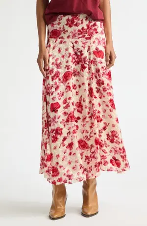 Isabel Marant Étoile Hilza Floral Burnout Devoré Georgette Maxi Skirt - Ecru/pink